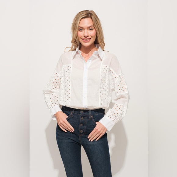 And The Why | Tops | And The Why Eyelet Long Sleeve Button Down Shirt ...